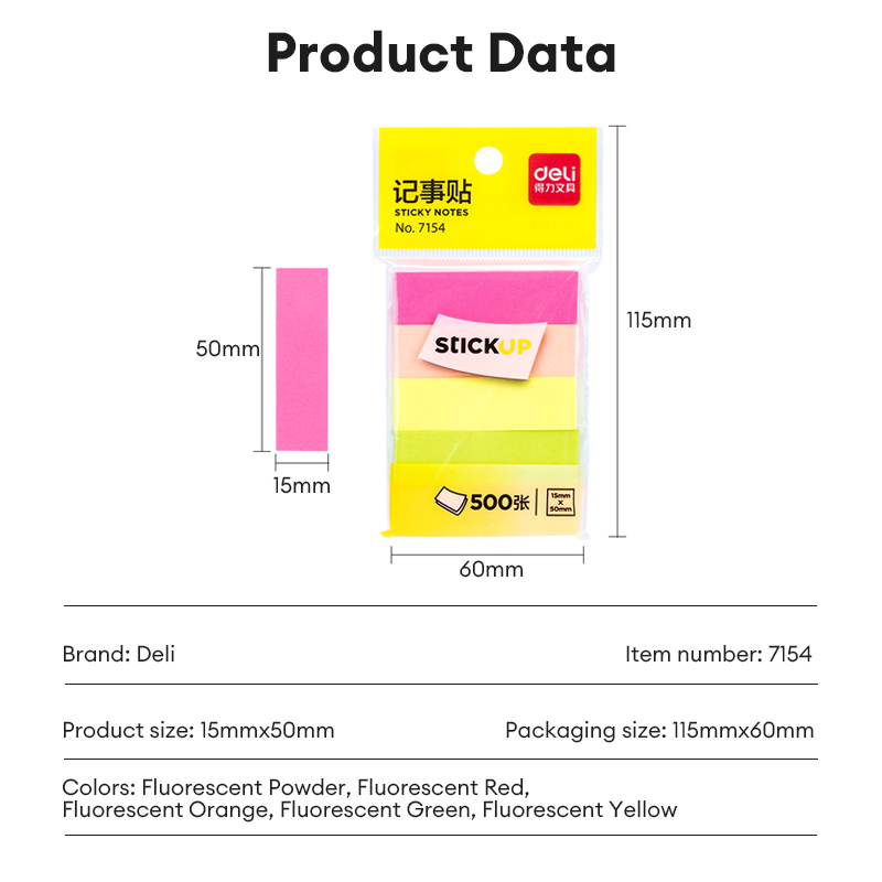 Deli 5Colors Sticky Note Set Notepad Office School Stickers Memo 500 ...