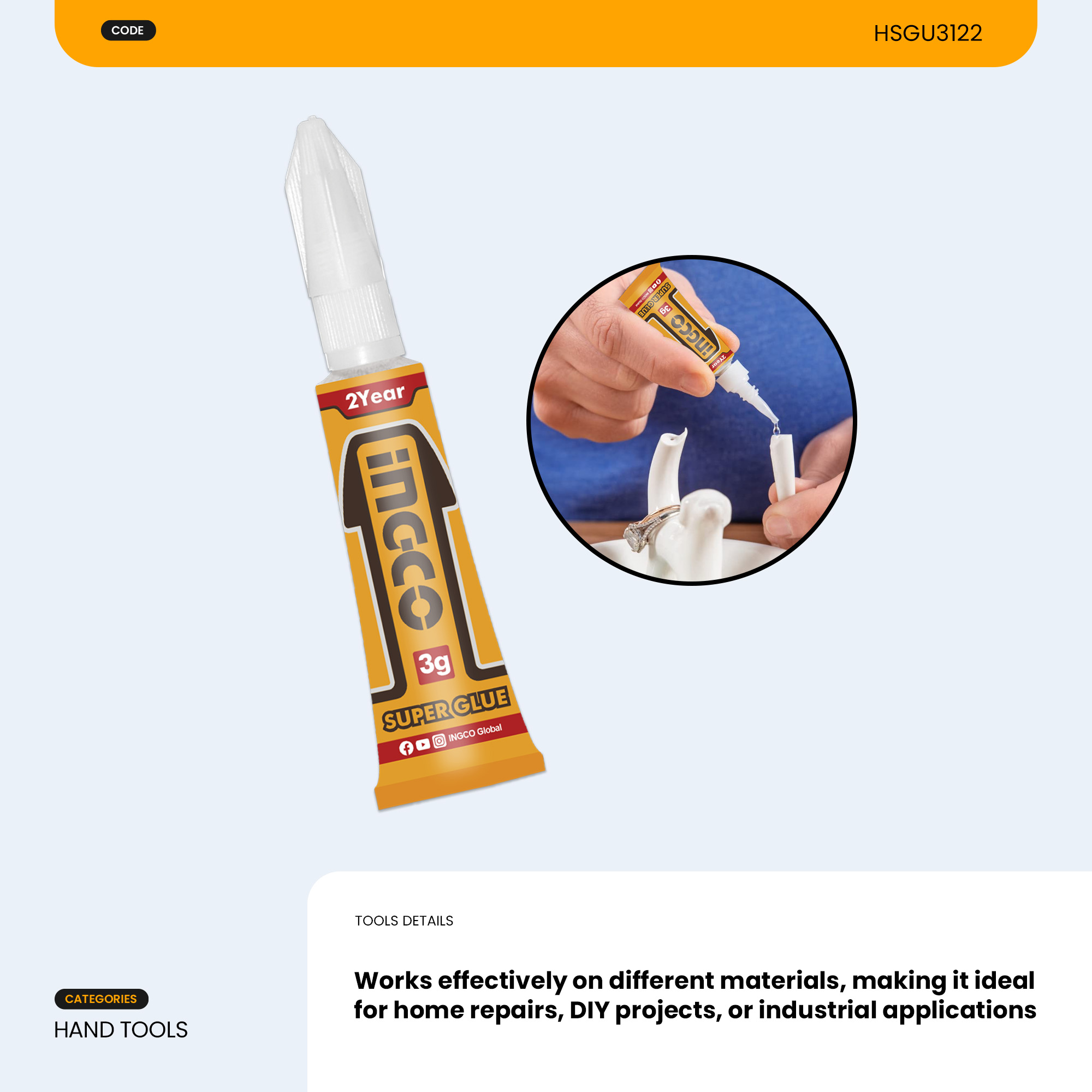 Ingco 12Pcs/Set 3g for Plastics, Leather, Metal, Ceramic and Wood ...