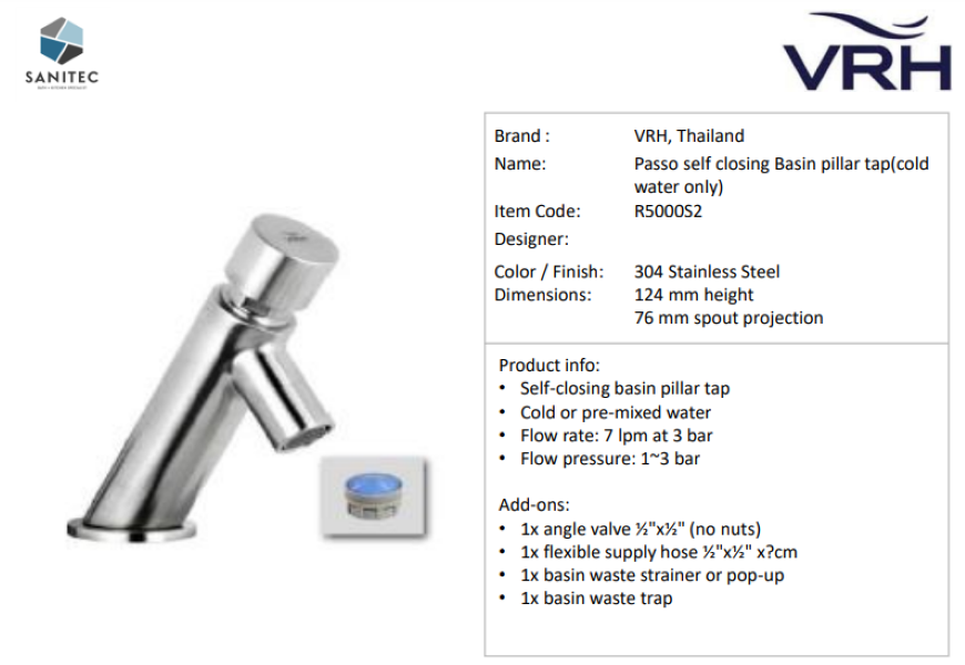 VRH - Passo Self-Closing Basin Pillar tap by Sanitec | Shopee Philippines