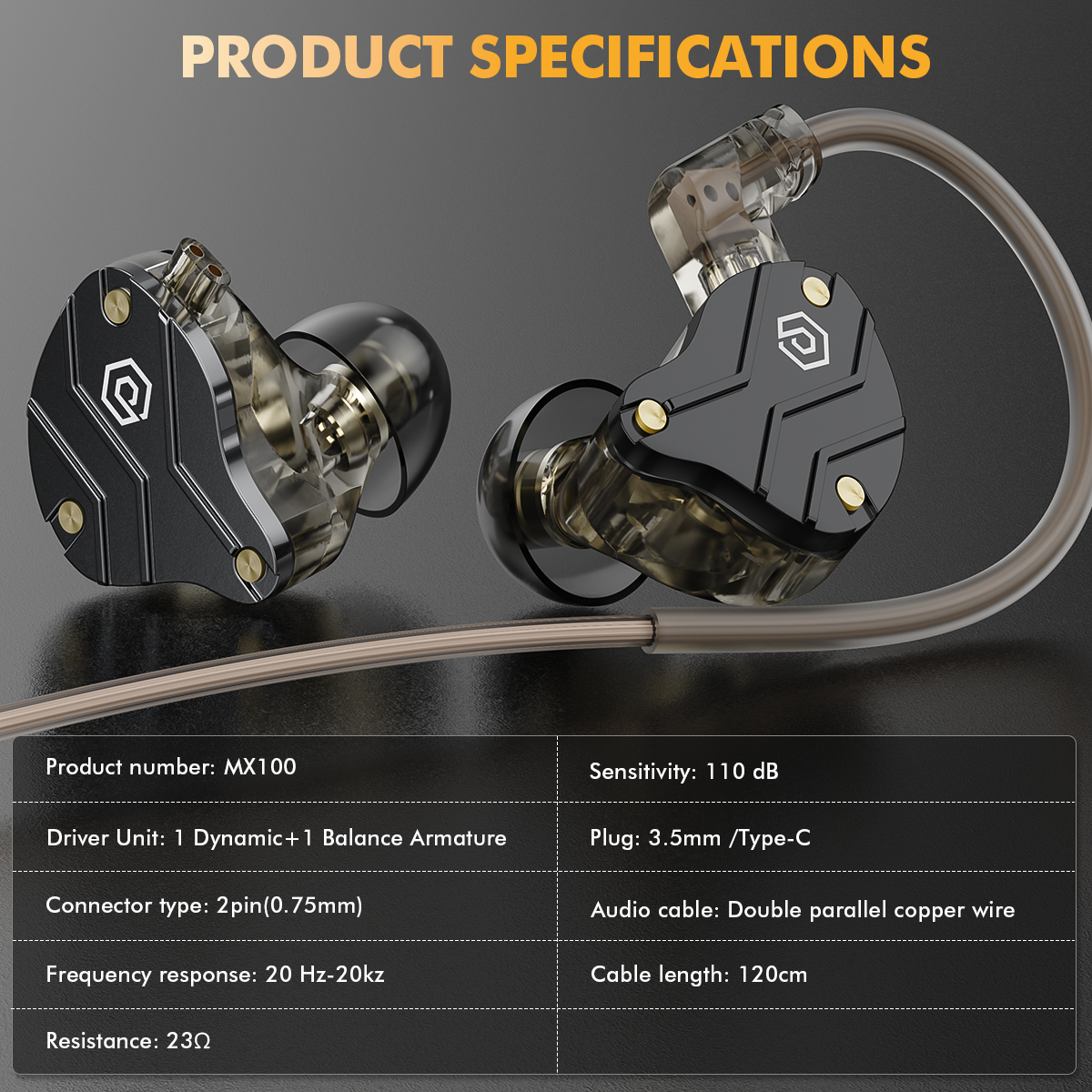 Popcorn MX100 1B+1DD Dual Hybrid Driver In-Ear Monitor Noise Cancelling ...