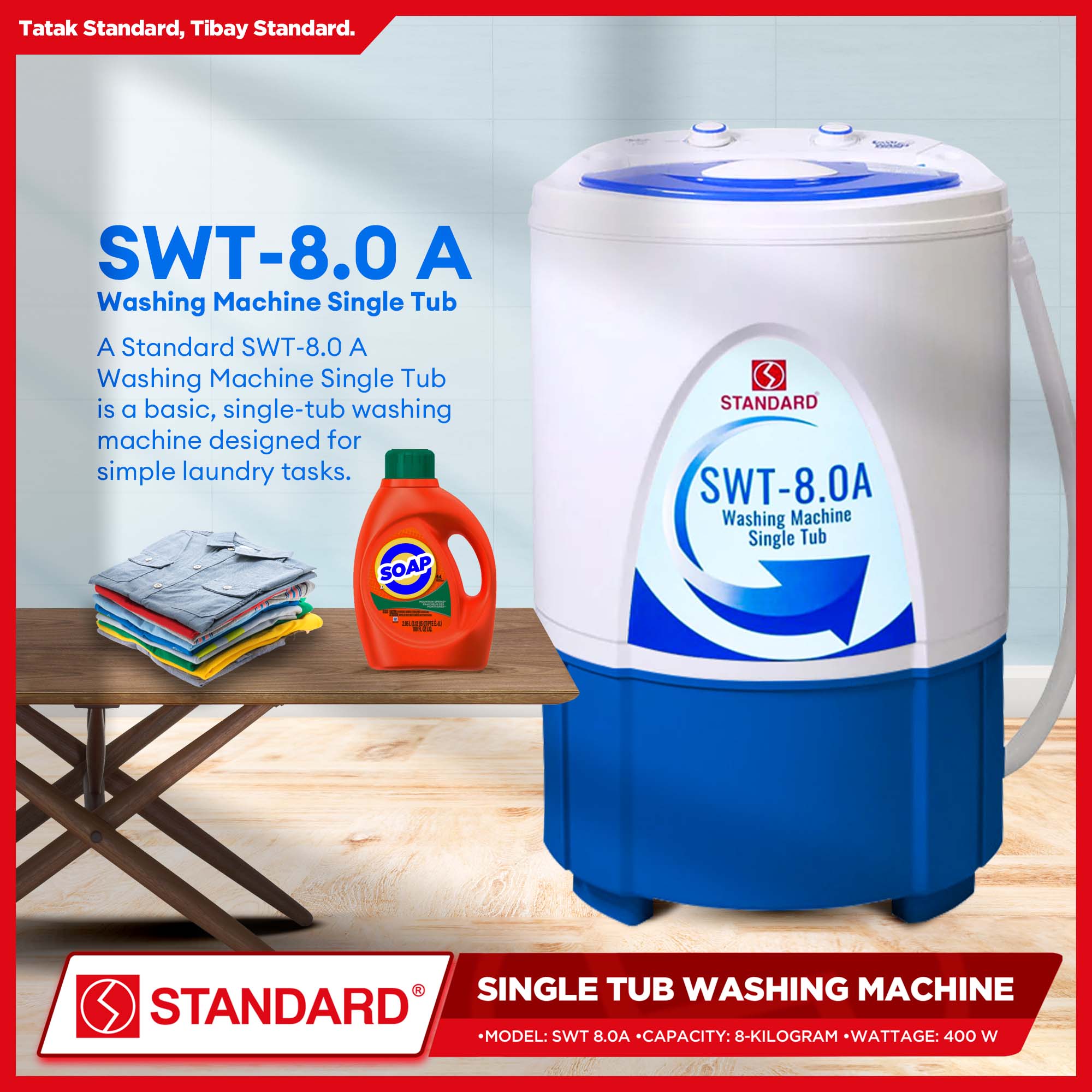 Standard Appliances SINGLE TUB Washing Machine SWT-8.0A / 8 KG Capacity ...