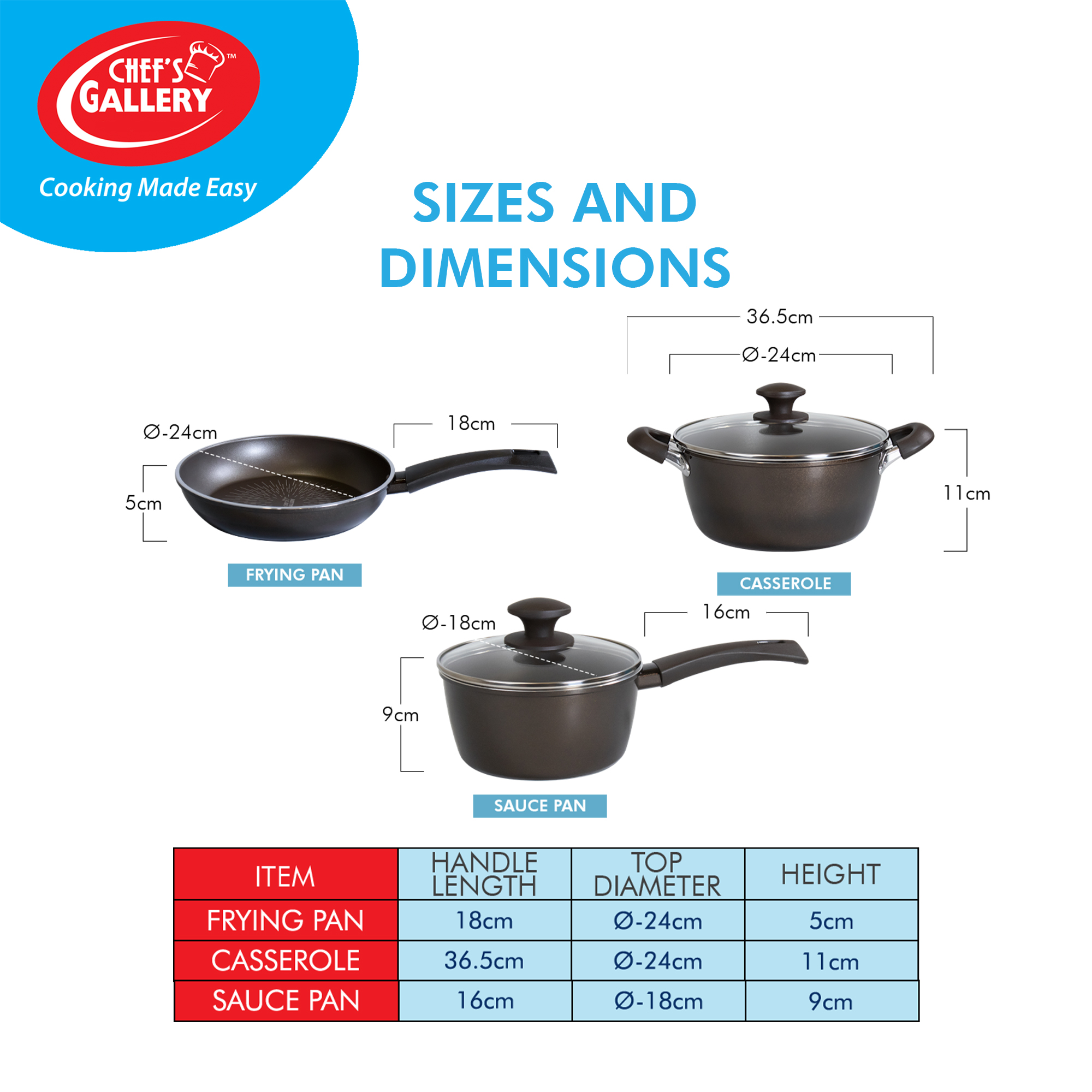 Chef's Gallery Gold Series Greblon C2 Induction Non-Stick Cookware Set ...