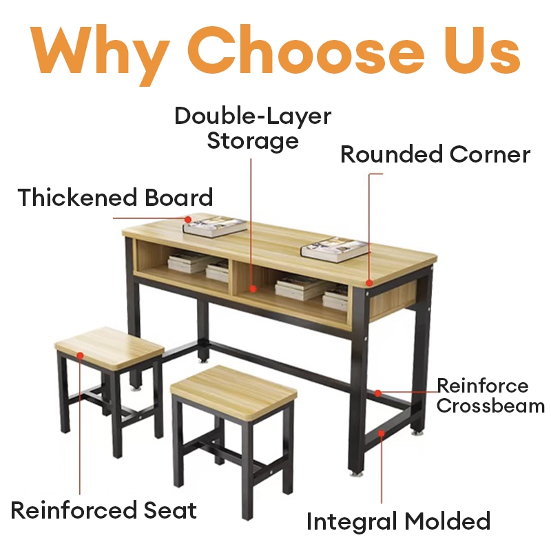 Student study table set with 2chairs school desk 2-layer writing desk ...