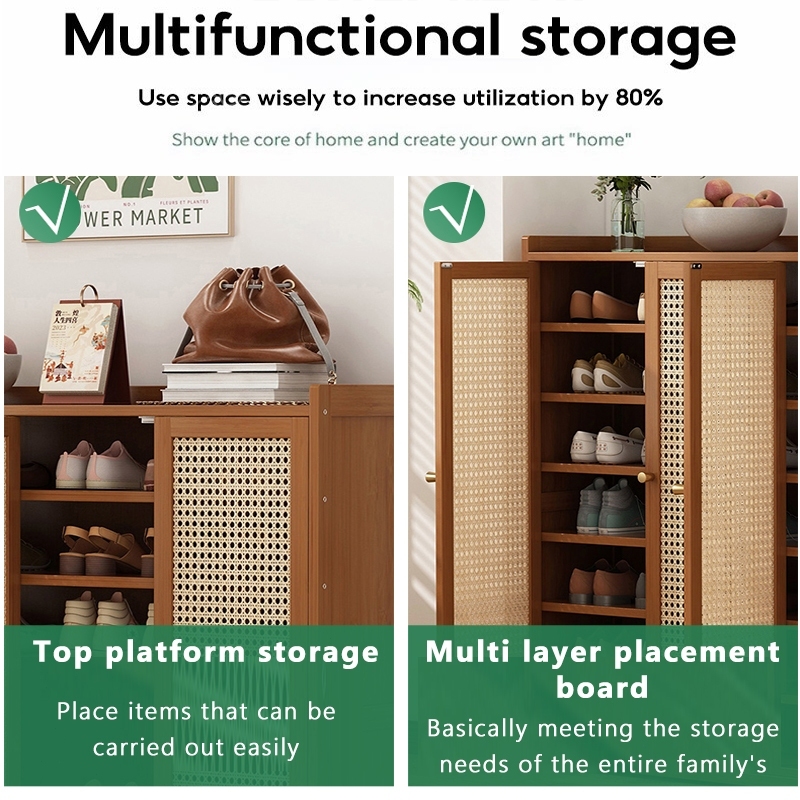【On Hand】Shoe Cabinet 7Layers With Rattan Door Breathable Bamboo/Wood ...