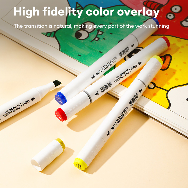 Deli 12/24/36/48/60/80 Color Marker Alcohol Triangle Markers Set Color ...