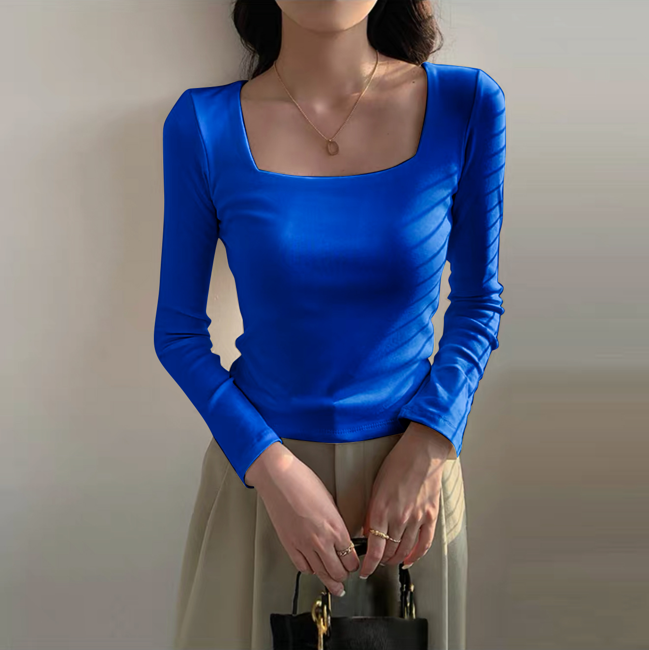 Angelcity Double Lining Square Neck Tops Long Sleeve Round Full Length ...