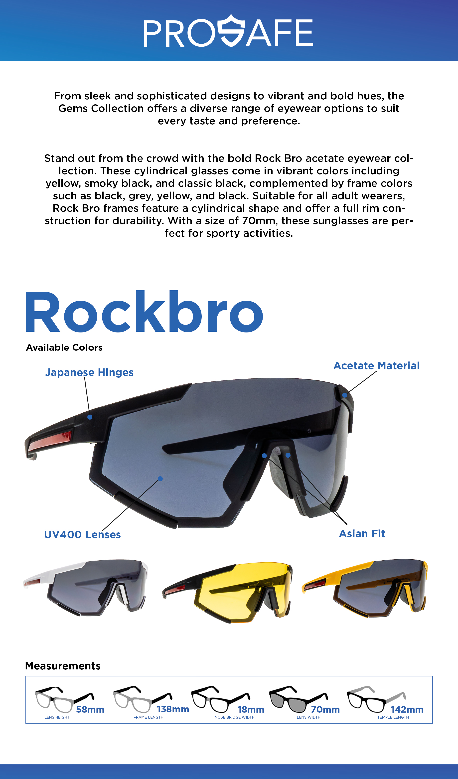 ProSafe Rock Bro (Acetate Sunglasses) (Performance Cycling/Running Wear ...
