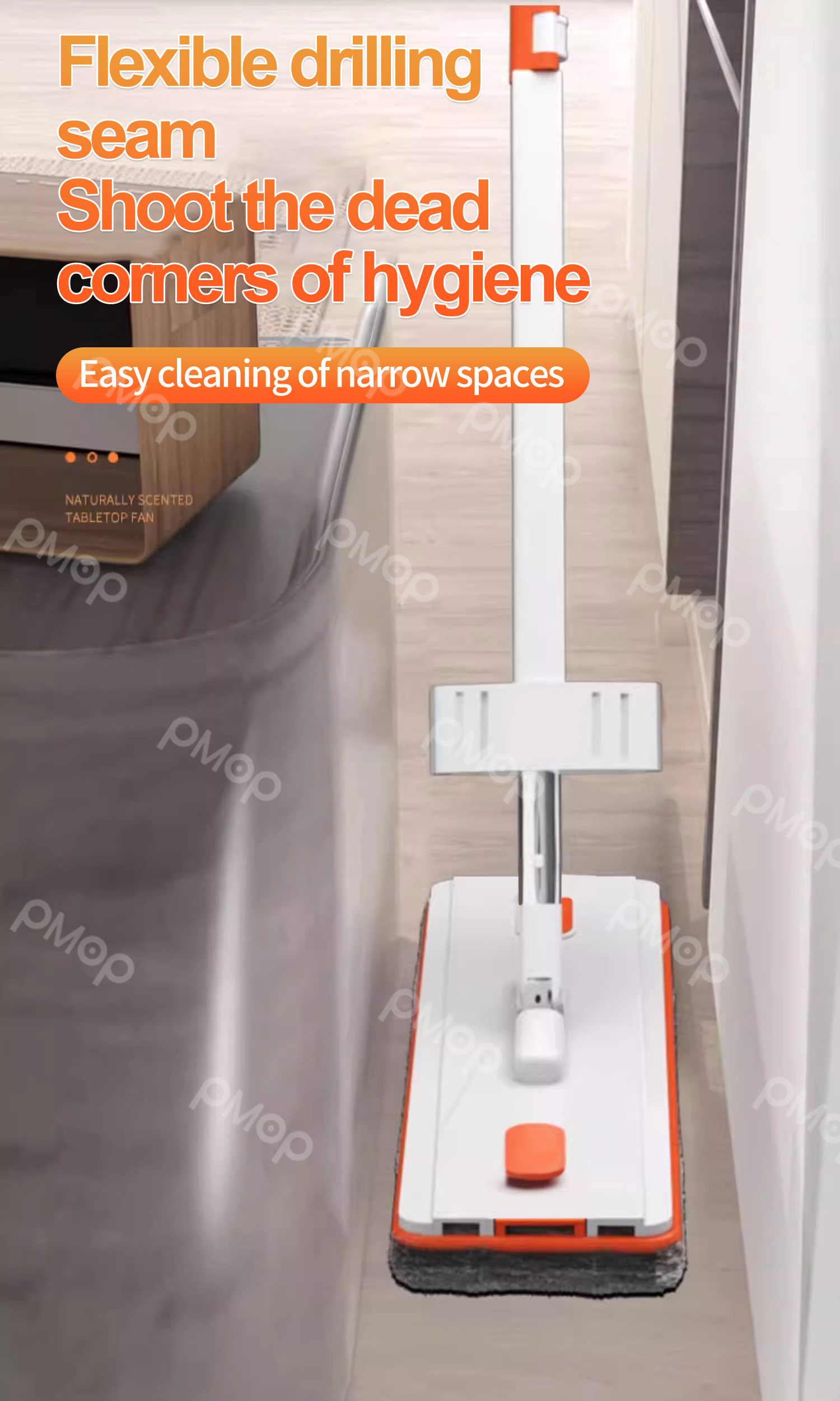 PMOP Mop with Squeezer Self Wash White and Orange Sleek Magic mop Deep ...