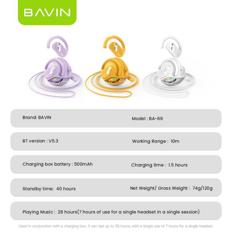 BAVIN BA69 TWS Bluetooth Open Ear Headset Bluetooth Wireless Earphones ...