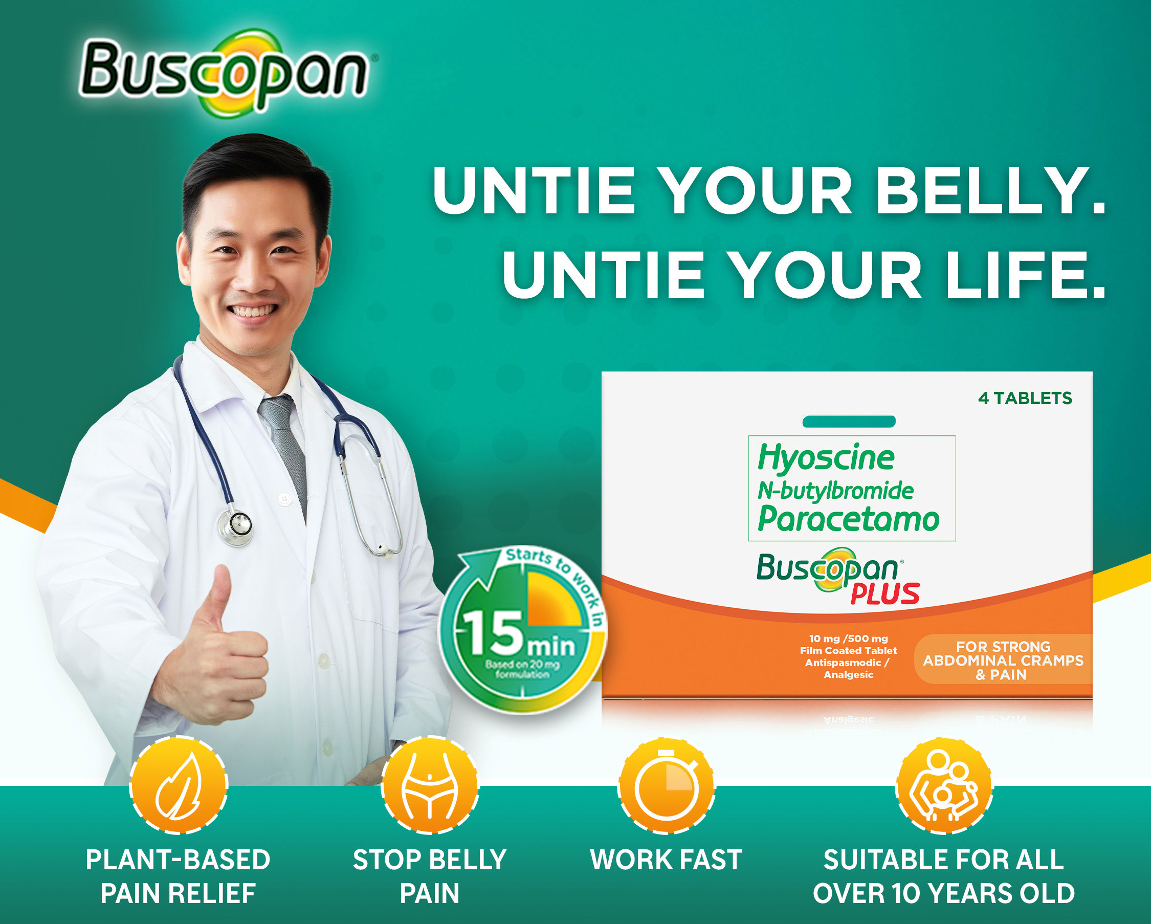 Buscopan Plus Strength Relieves Acute Stomach Pain, Cramps, Spasms and ...