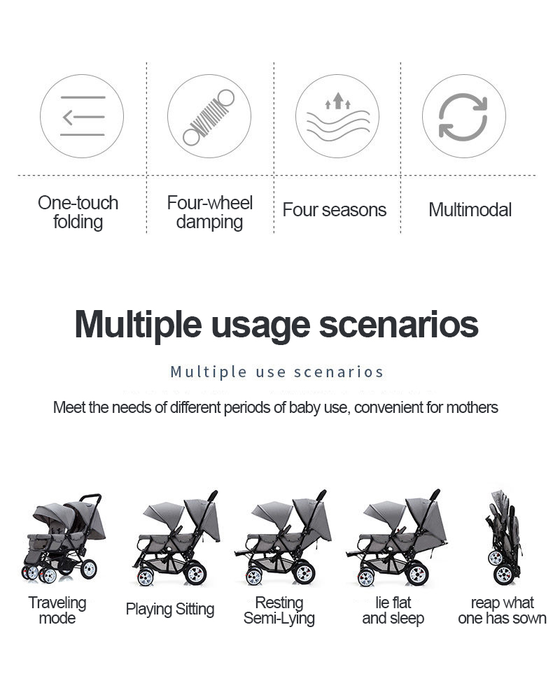 LUCKYBABE Double front and rear baby strollers lightweight folding ...