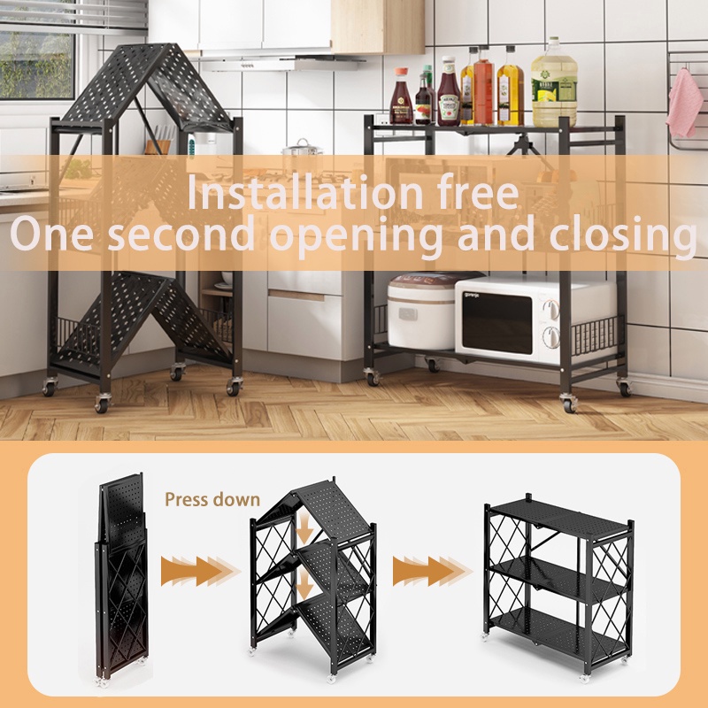 【Foldable】Kitchen Rack organizer Metal Rack Organizer Rack With Wheels ...