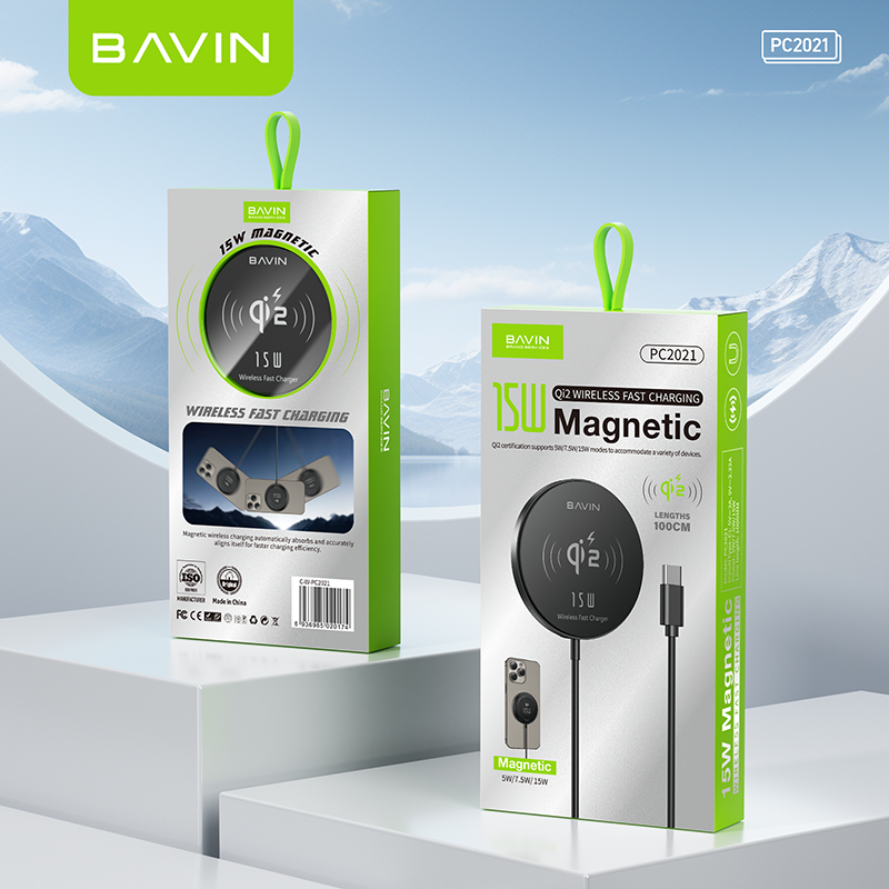 BAVIN PC2021 Qi2 15W Magnetic Wireless Suction Fast Charging w/ Free Magnetic Ring for Android ...