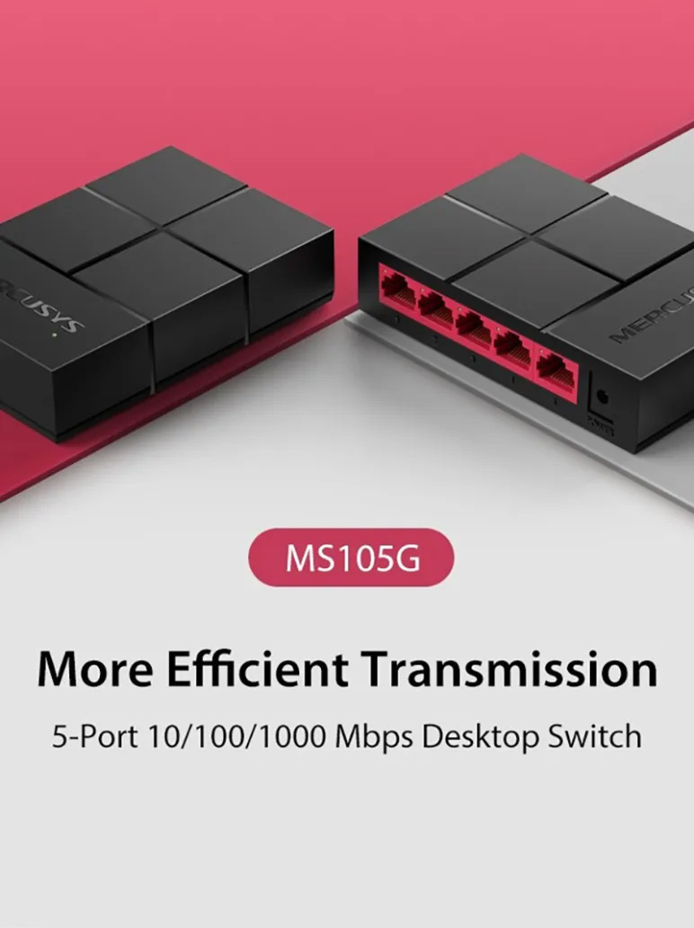 Mercusys MS105G 5-Port 10/100/1,000 Mbps Desktop Switch Gigabit Ports Network Switch Hub ...