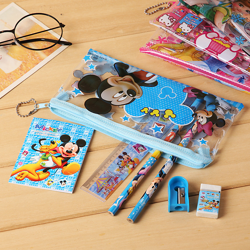 7Pcs In 1 Cartoon School Set Cute Stationery Set pencil Ruler eraser ...