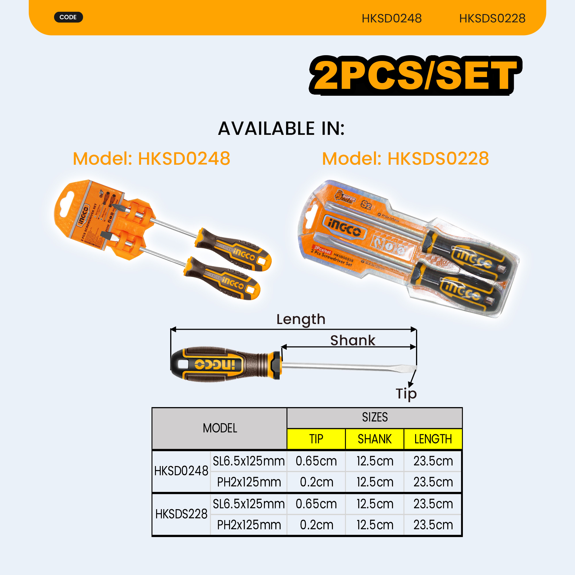 INGCO 2pcs Screwdriver Set Flat and Phillip Screwdriver with Magnetic ...