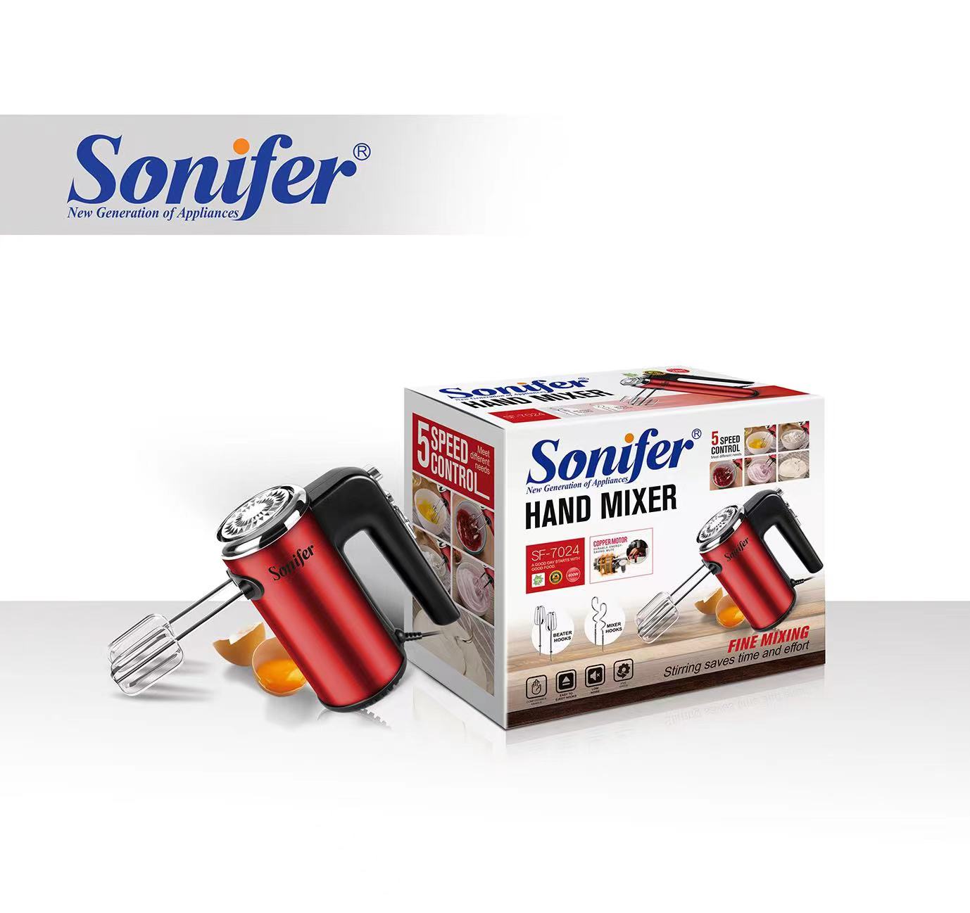 Sonifer Hand Mixer 400W 304 Stainless steel housing 5 Speed Electric ...