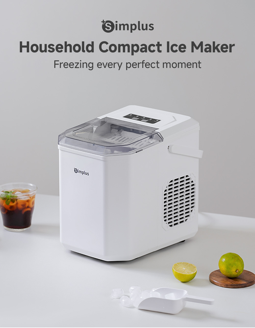 Simplus Automatic Ice Maker Machine Intelligent Ice Cube Maker 12kg/24H ...