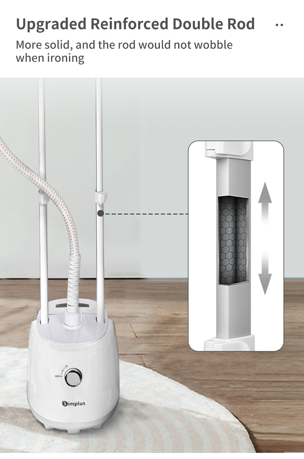 SimplusPink Garment Steamer Double Rod 2000W Power Flat & Hanging 2 in ...