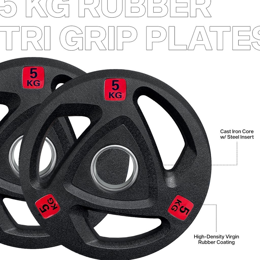Weight Plates Tri Grip Olympic 3/5/10/15/20/25/30KG Plate Rubber Coated ...