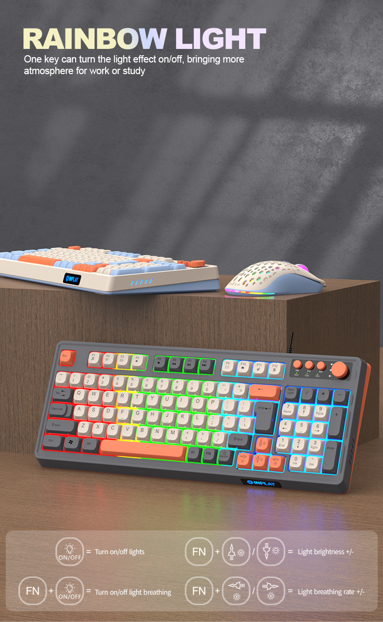 Inplay STX390 Colorful Keyboard and Mouse Set Wired Gaming Keyboard ...