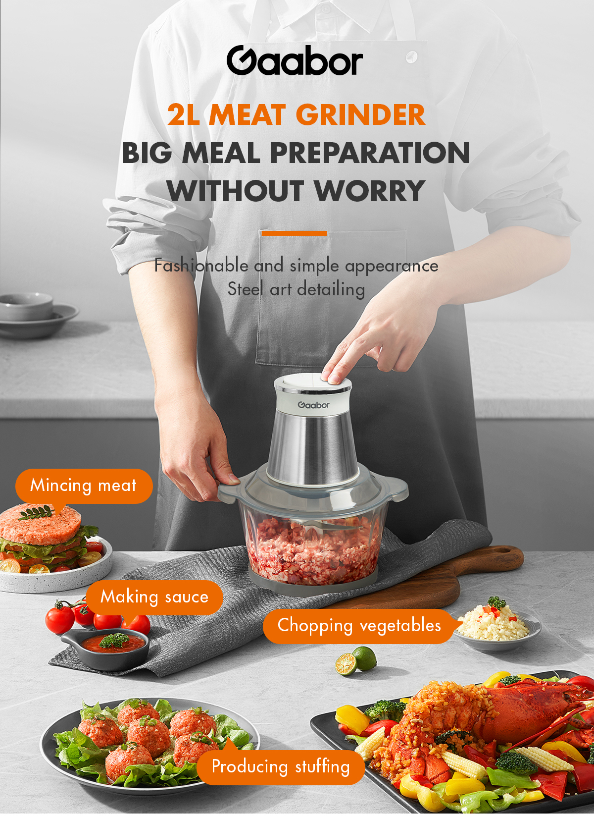 Gaabor Meat Grinder Food Processor Electric Multifunction 2-Speed ...