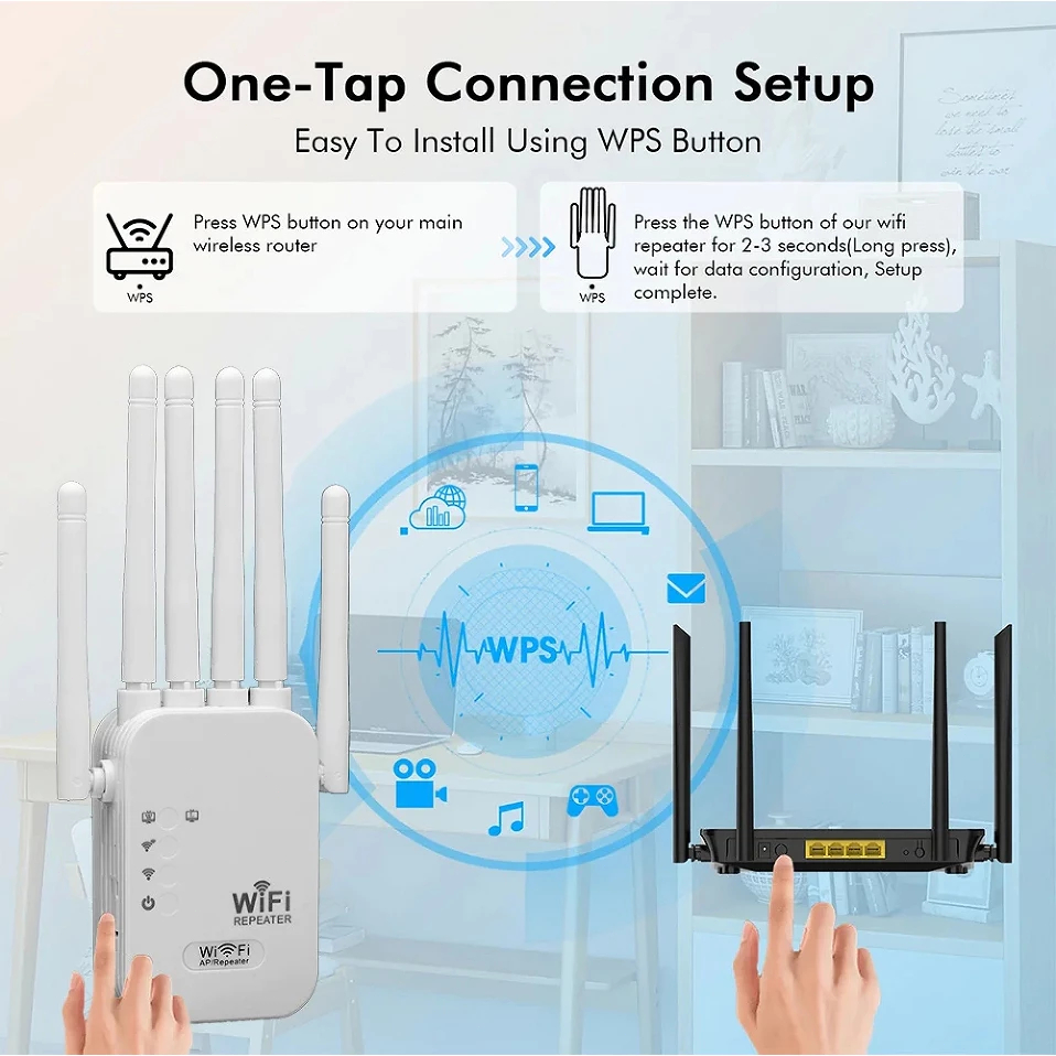 Wireless WiFi Repeater Range Extender Booster 6-antenna Ehanced 2.4G 5G ...