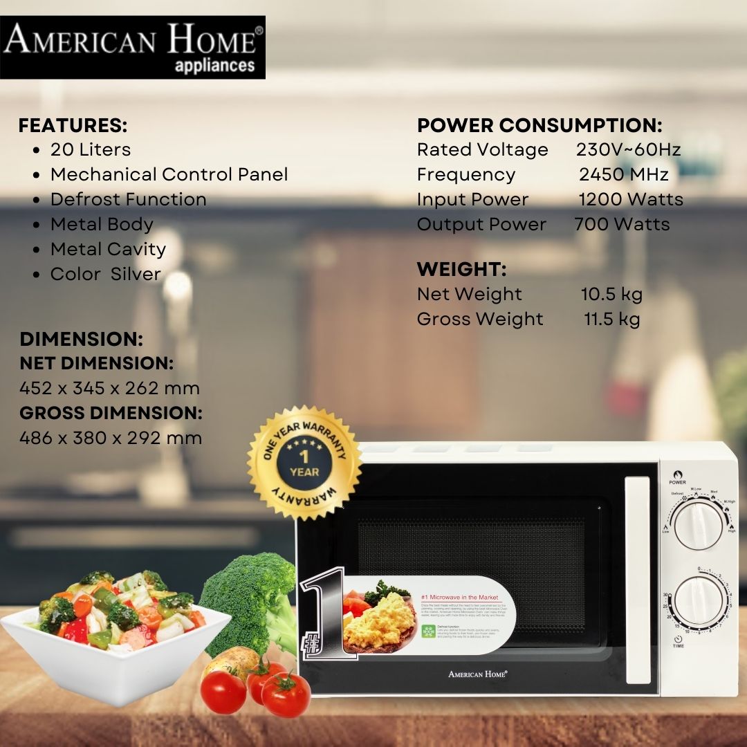 American Home AMW-20MCS Microwave Oven 20L Mechanical Control Color ...