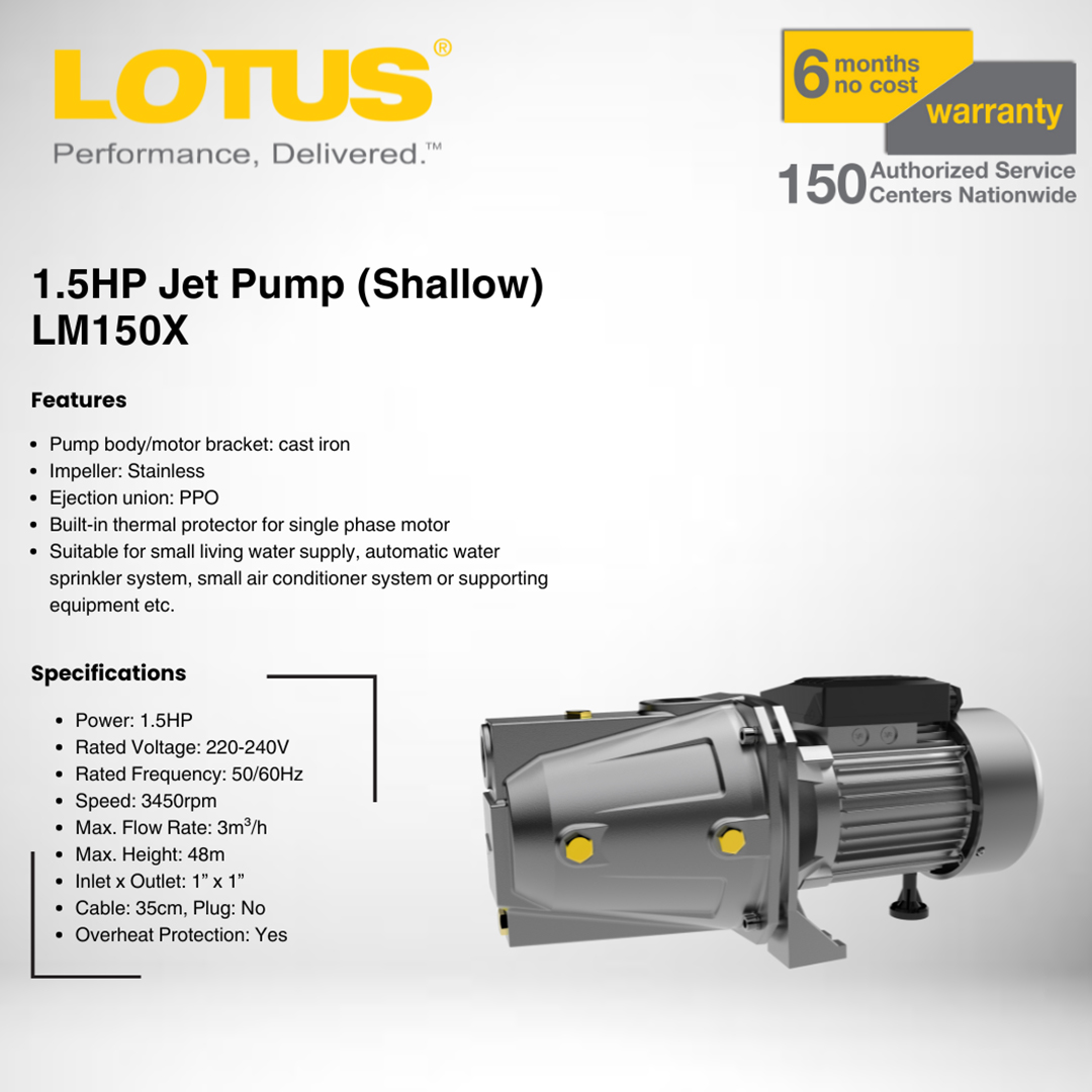 Lotus Jet Pump (SHALLOW) 3/4HP LM75X | 1.5HP LM150X | Power Water Pumps ...