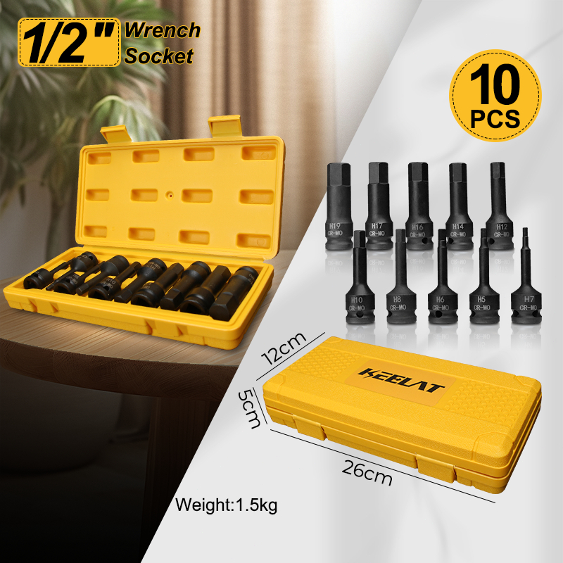 KEELAT 10Pcs 1/2" CR-MO Hex Drive Impact Wrench Bit Screwdriver Head ...