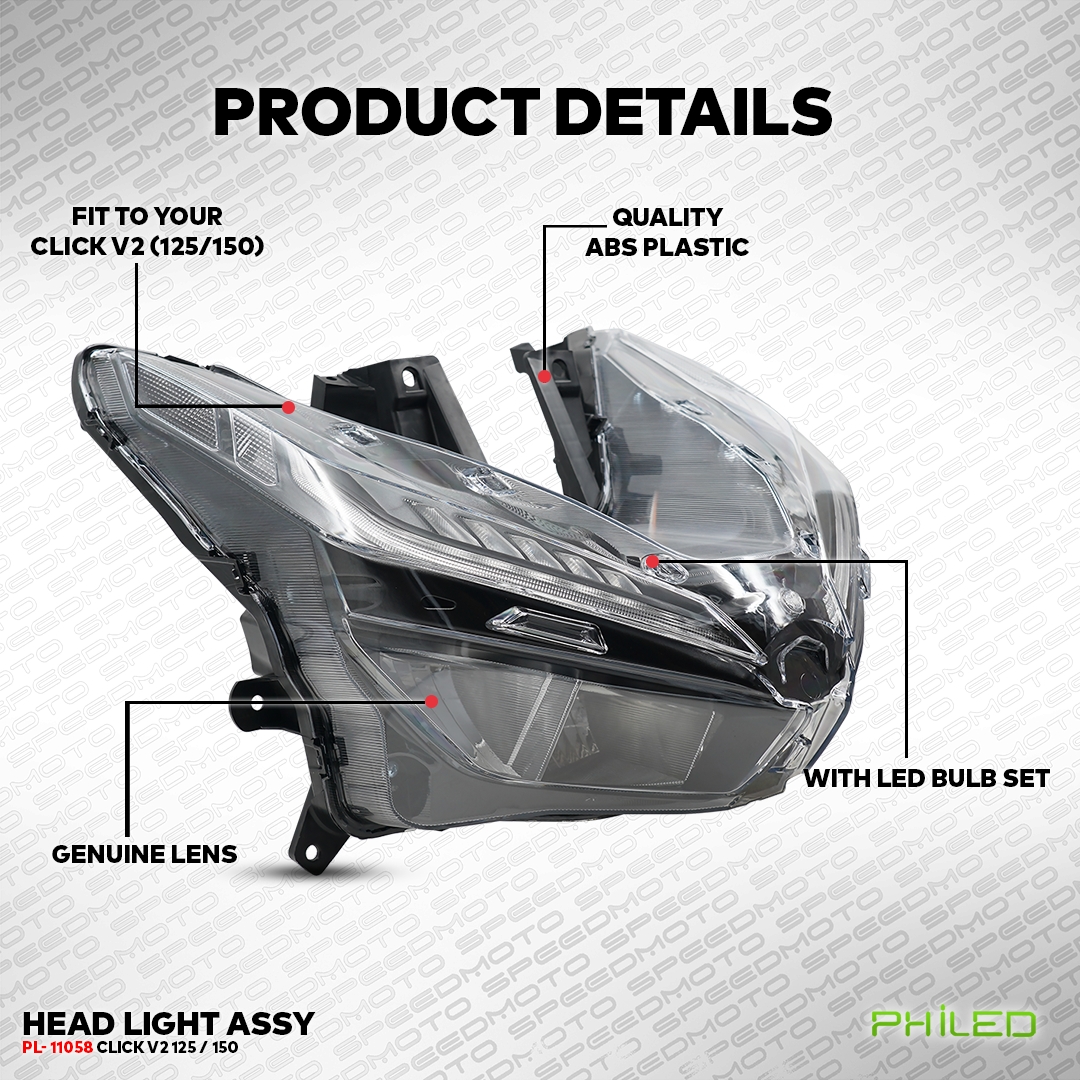 PHILED CLICK V2 HEADLIGHT ASSY CLEAR LENS HEAD LIGHT ASSEMBLY FOR HONDA ...