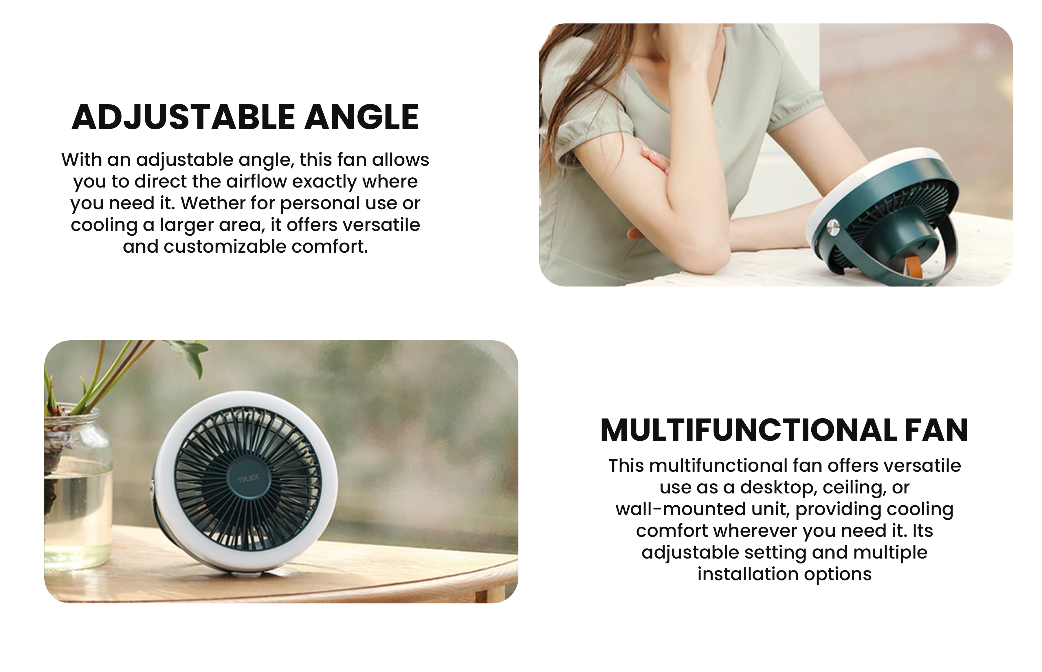 Tylex XM45 Portable Fan Multifunctional Mini Low Noise Wall-Mounted ...