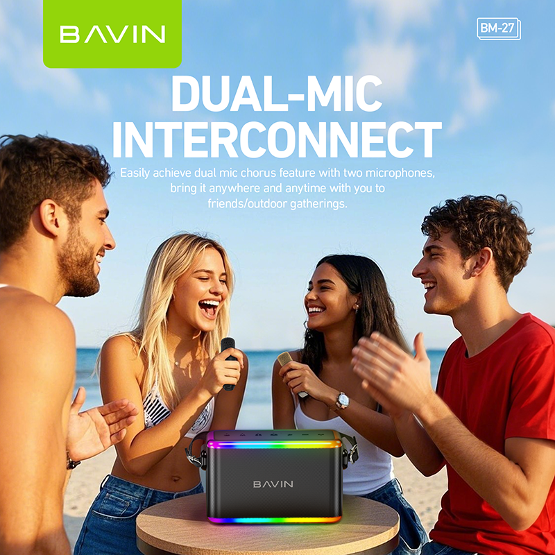 BAVIN BM27 Outdoor Bluetooth Speaker Portable Karaoke Machine w/ RGB ...