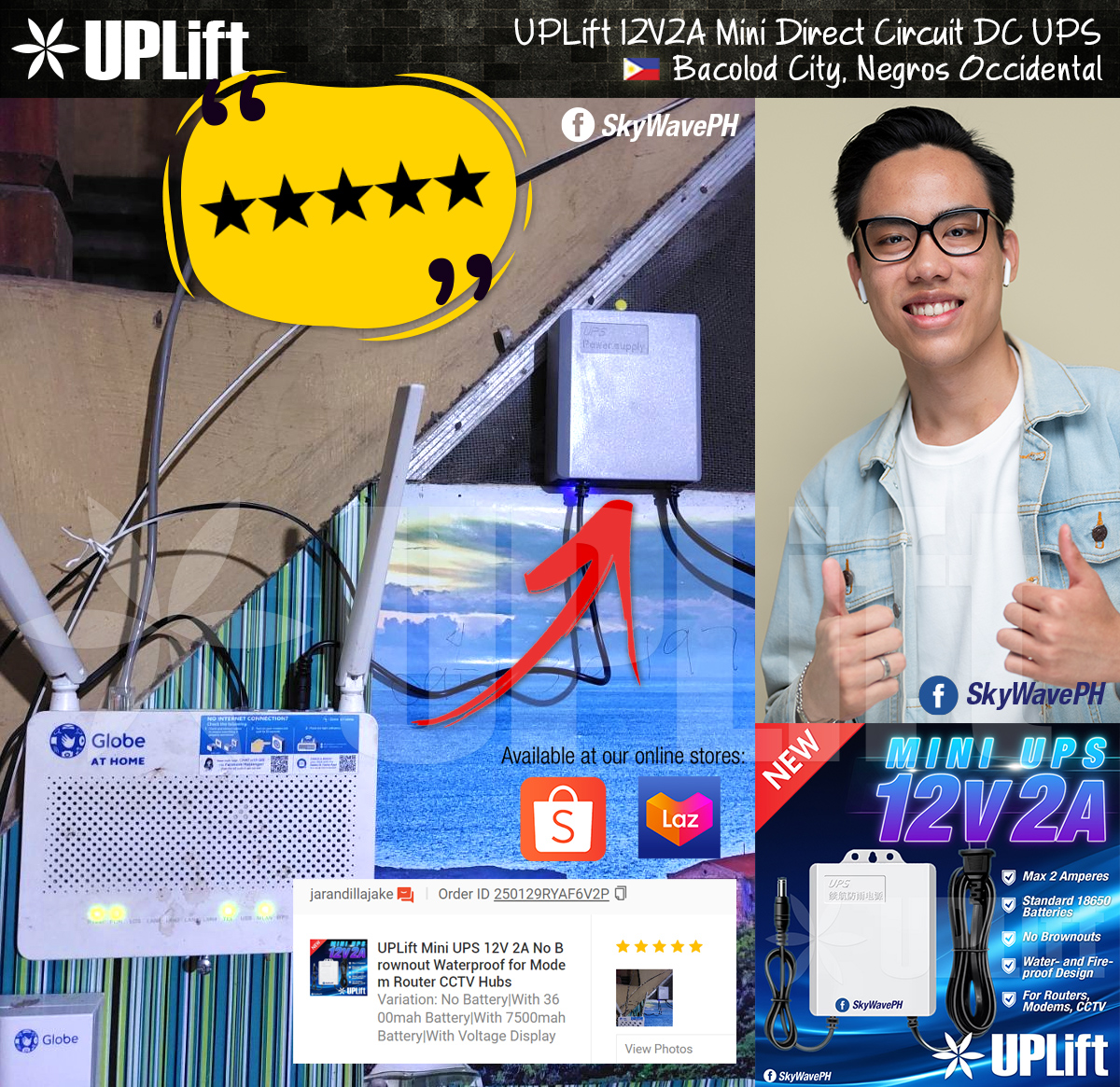 UPLift Mini UPS 12V 2A No Brownout Waterproof for Modem Router CCTV ...