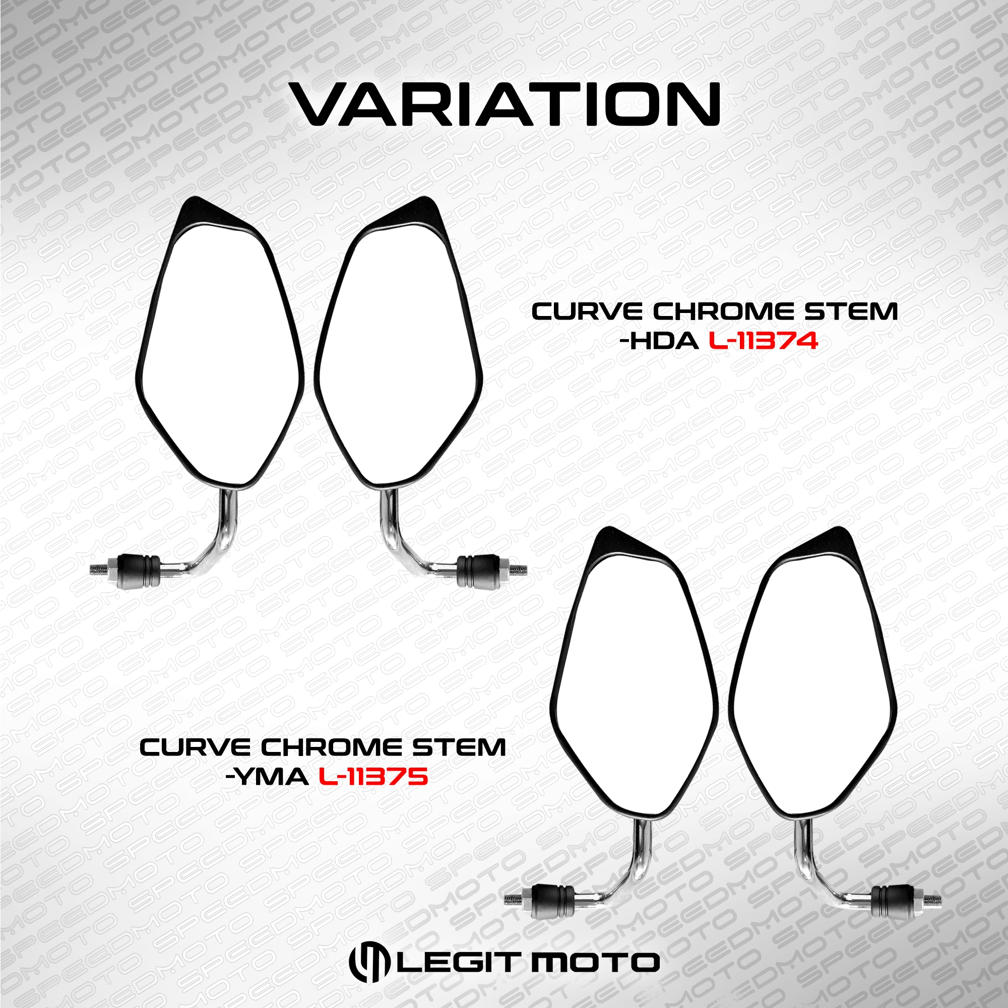 LEGITMOTO CURVE CHROME STEM SIDE MIRROR NON-GRADED LENS 10MM YMA L ...