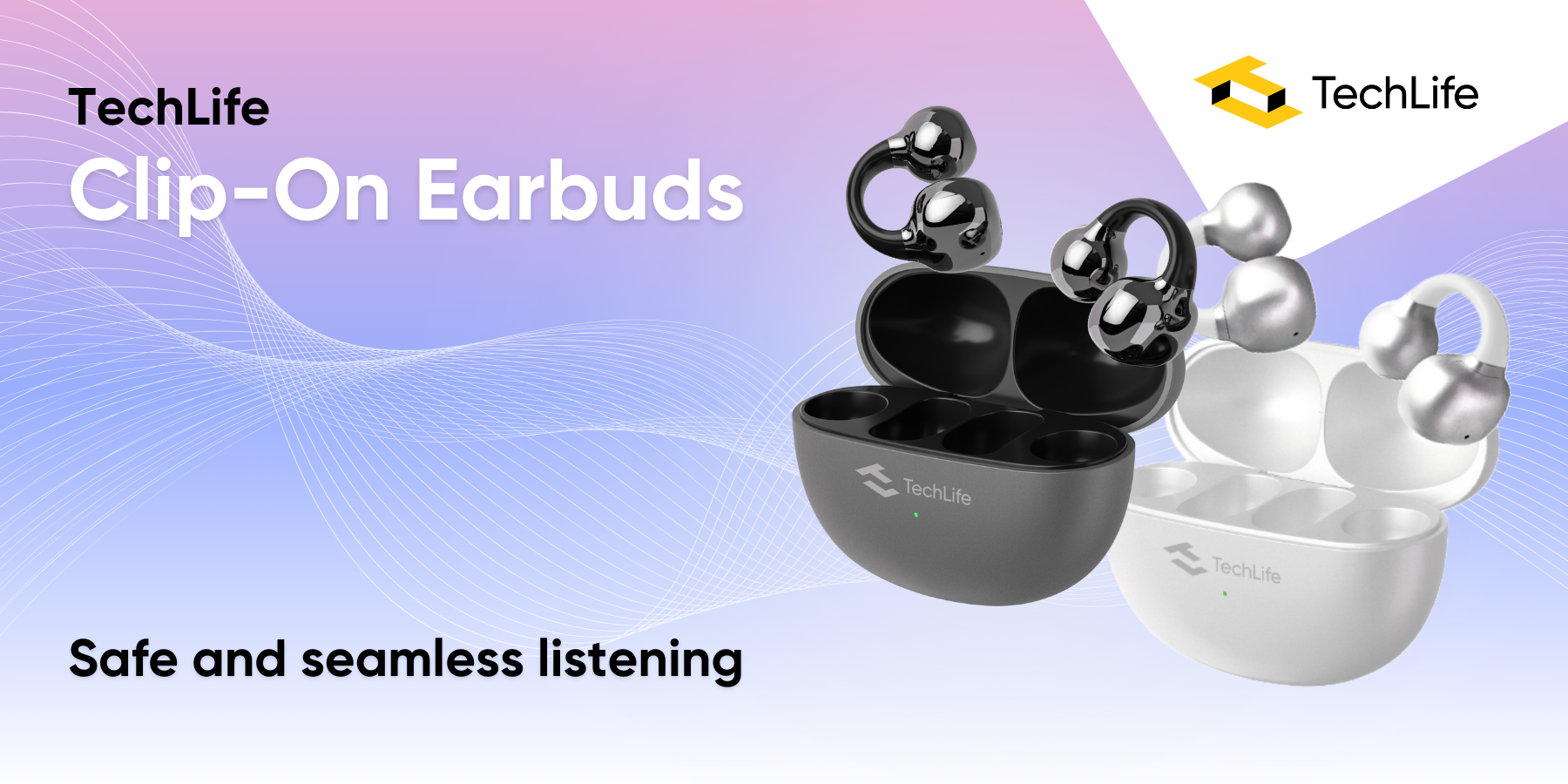 TechLife Clip-on Earbuds l 25-Hour Playback Time l Smart Touch Controls ...