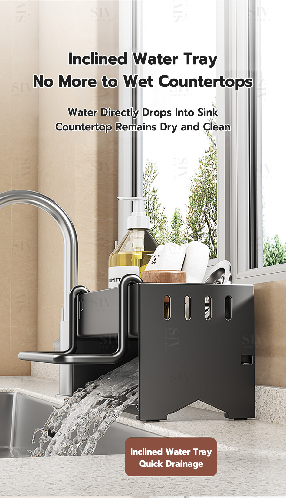 SIV Sponge Rack Stainless Soap Organizer With Drainer Tray & Towel ...