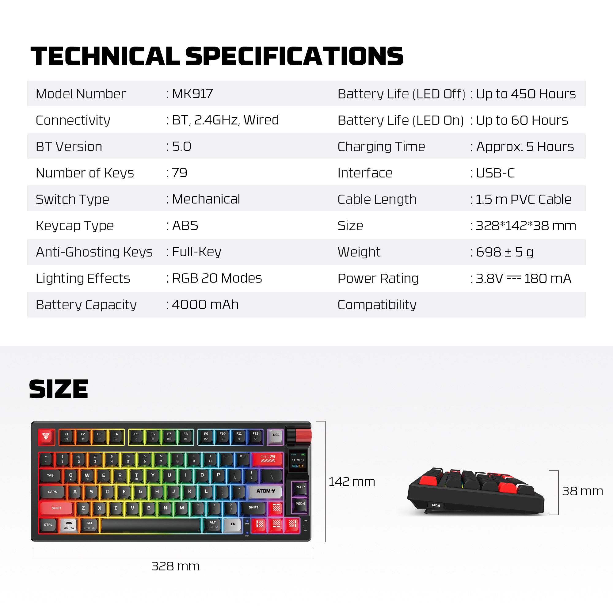 Fantech Atom Pro79 MK917 | MK918 Wireless Mechanical Gaming Keyboard w ...
