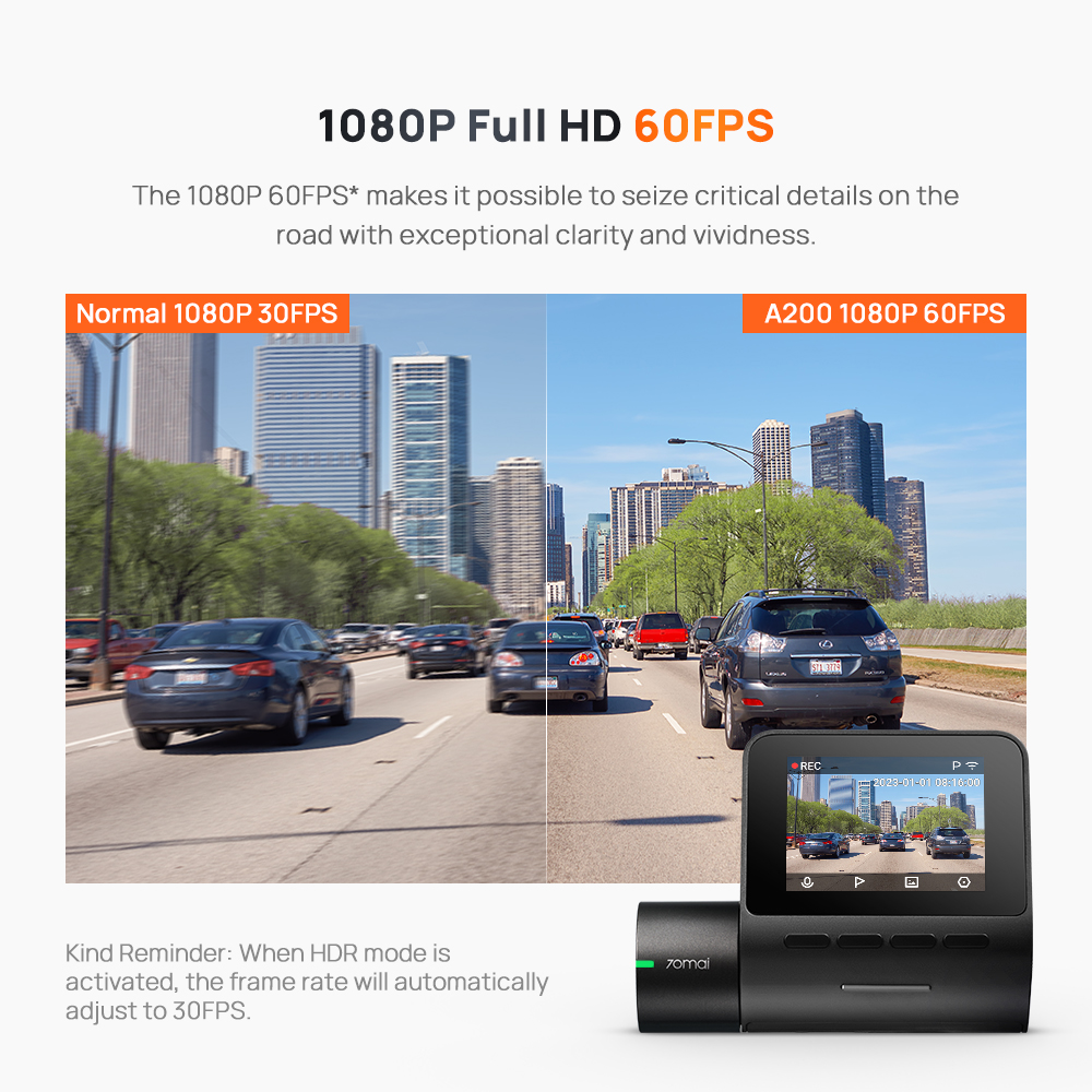 70mai A200 Dashcam 1080P Dual Channel Full HD+HDR 24H Parking ...