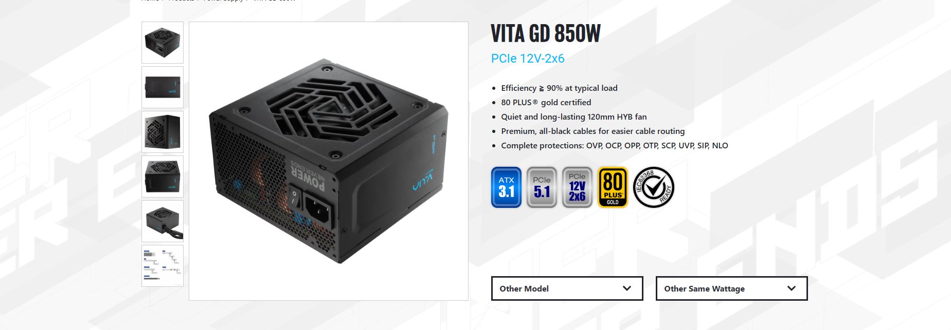 FSP PSU 850W Power Supply Unit Vita GD Vita-850GD 80+ Gold Active PFC ...