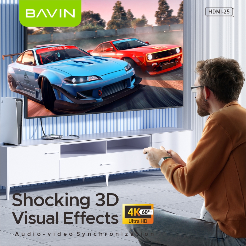 BAVIN HD25 HighSpeed HDMI Cable 4K UltraHD 3D Gold Plated Port for Xiaomi Mi Box PS5 Splitter ...