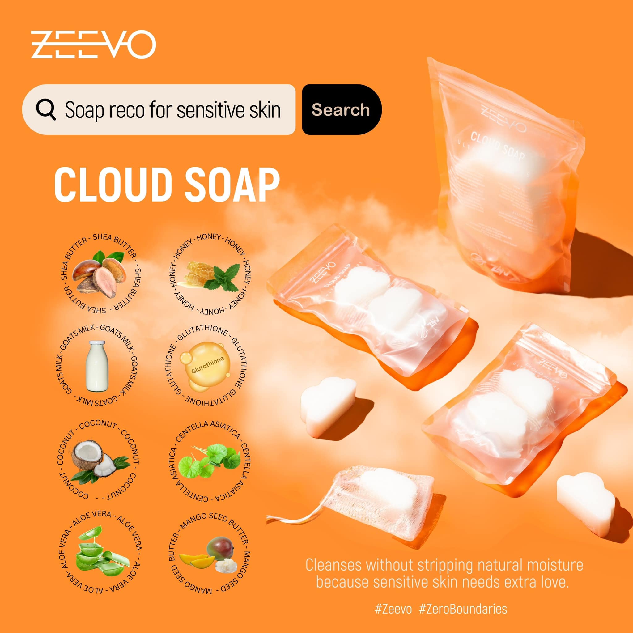 ZEEVO Cloud Soap 2PCS with Glutathione Niacinamide Intense Moisturizing ...