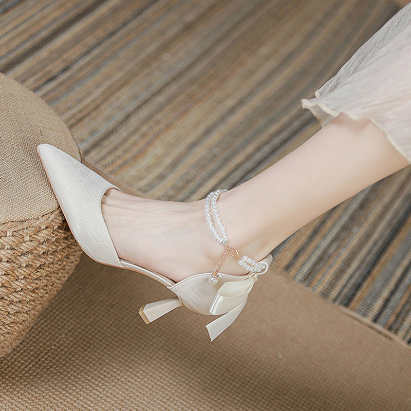 2.75inch Women Pearl Lace Straps pointed heels Formal Fashion High ...