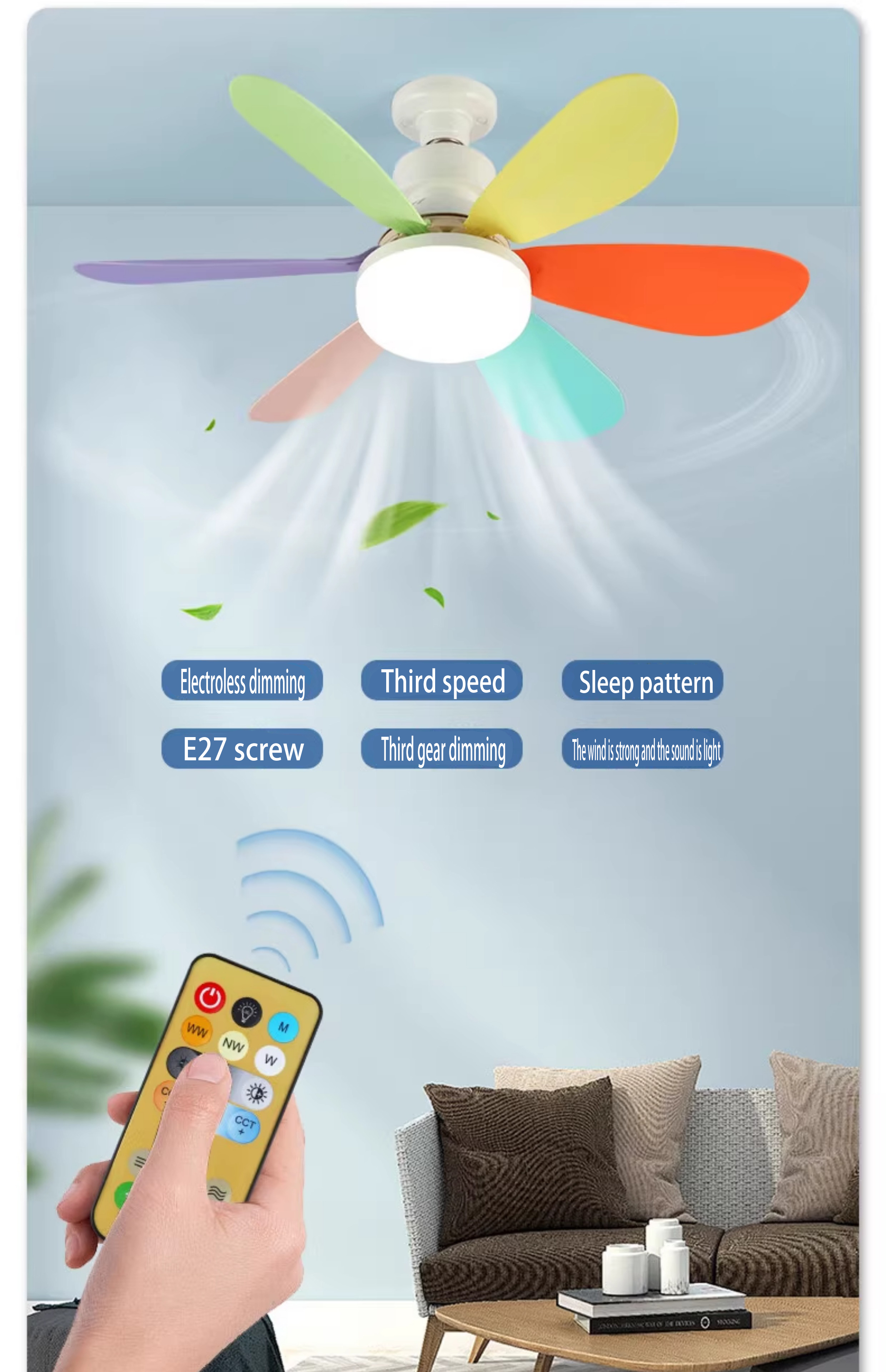 Fandis Ceiling Fan with Light E27 Remote Control Flower-sharped 16.5 ...