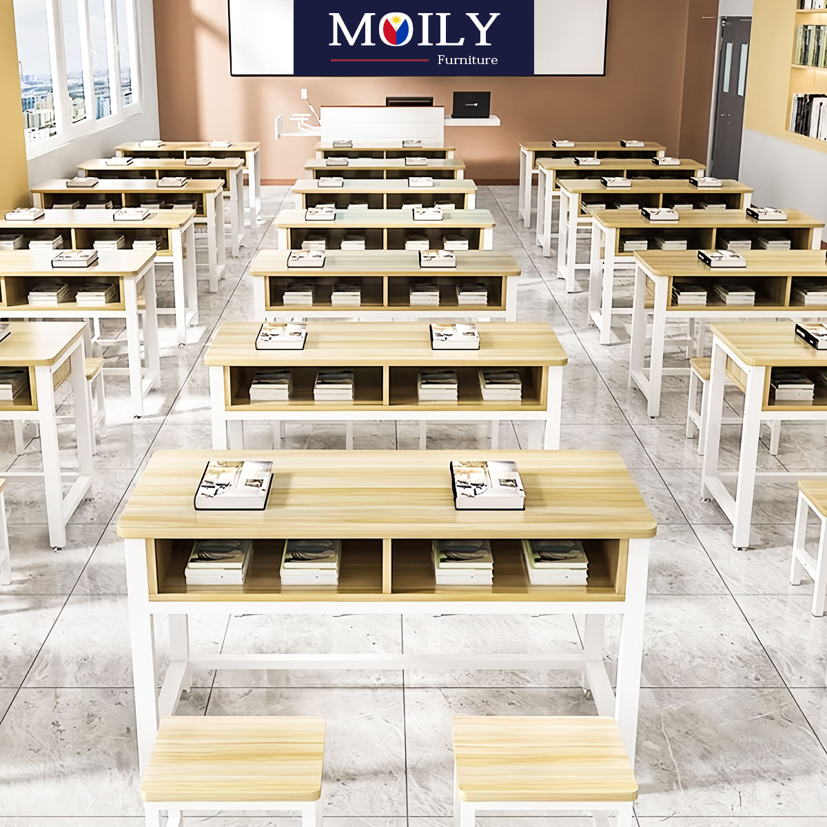 MOLY Double study desk, drawer desk, office desk, computer desk, with ...