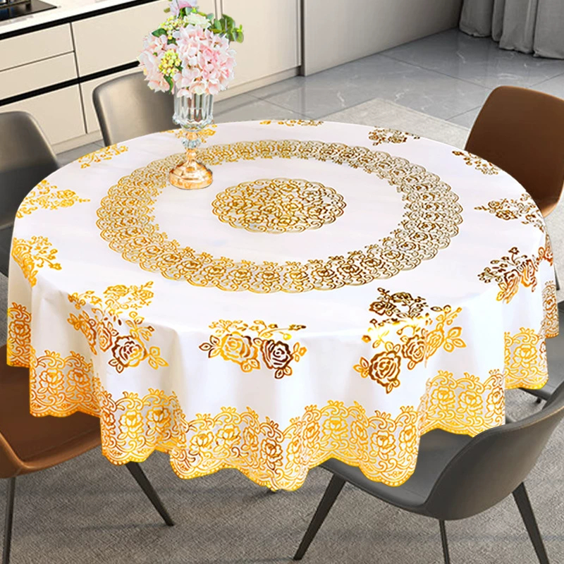 Golden Floral Tablecloth Round Waterproof Oil-Proof Desk Cloth High-end ...