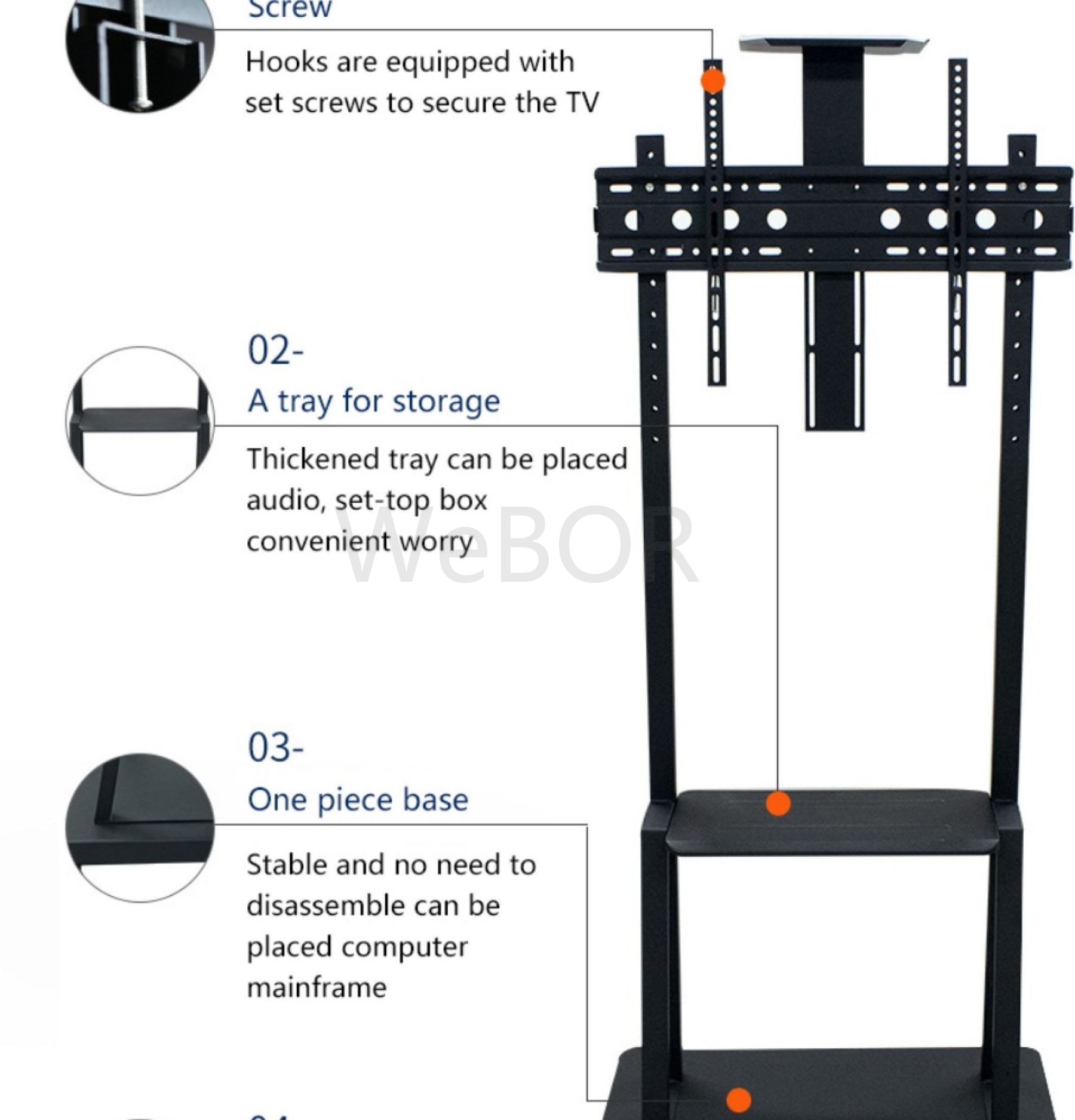 WeBOR Removable TV Stand With Wheels 32-75 Inch Screen Stand Mobile TV ...
