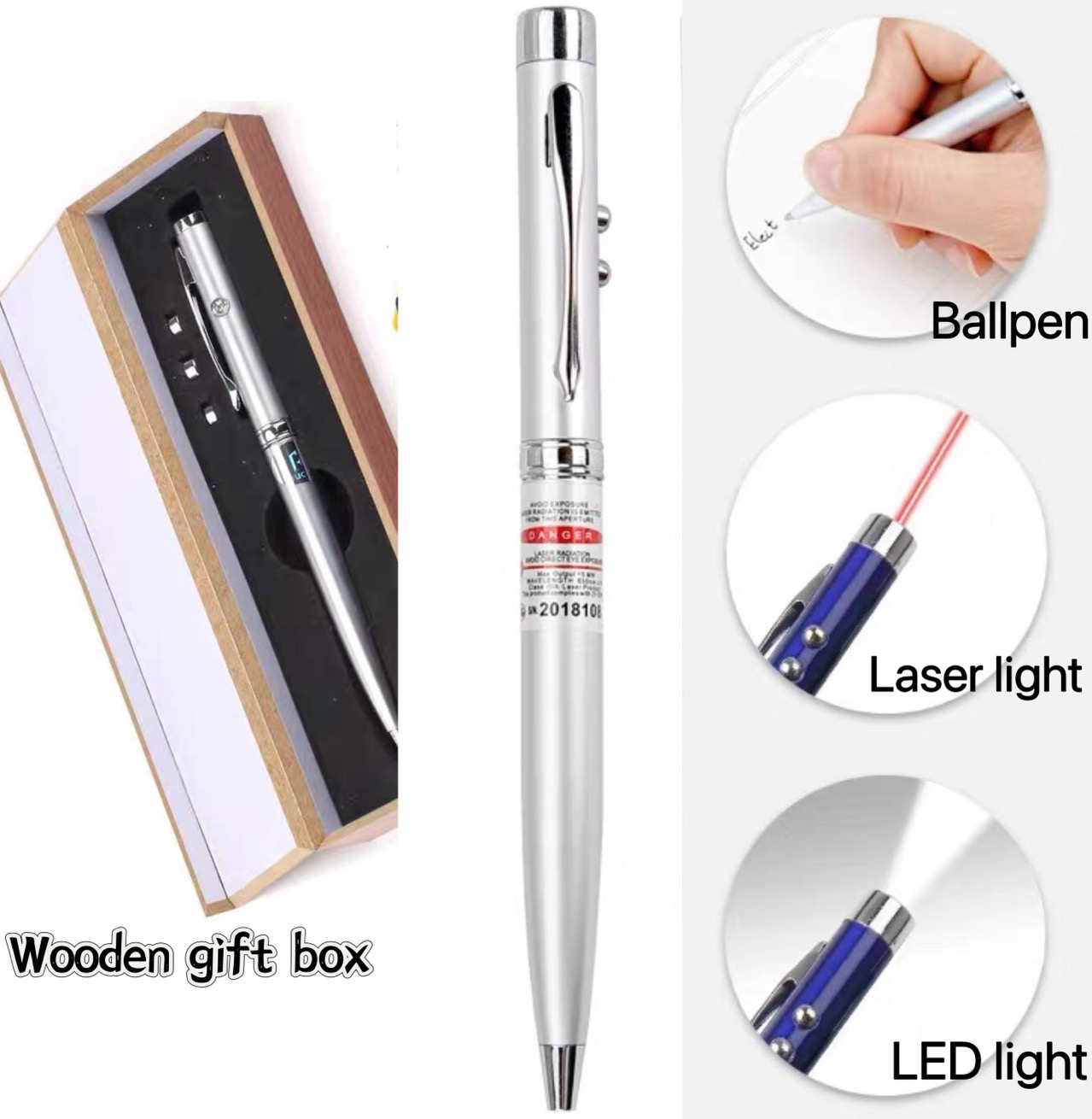 LED flashlight & Laser Pointer Pen Creative Teaser Ballpen 3in1 with ...