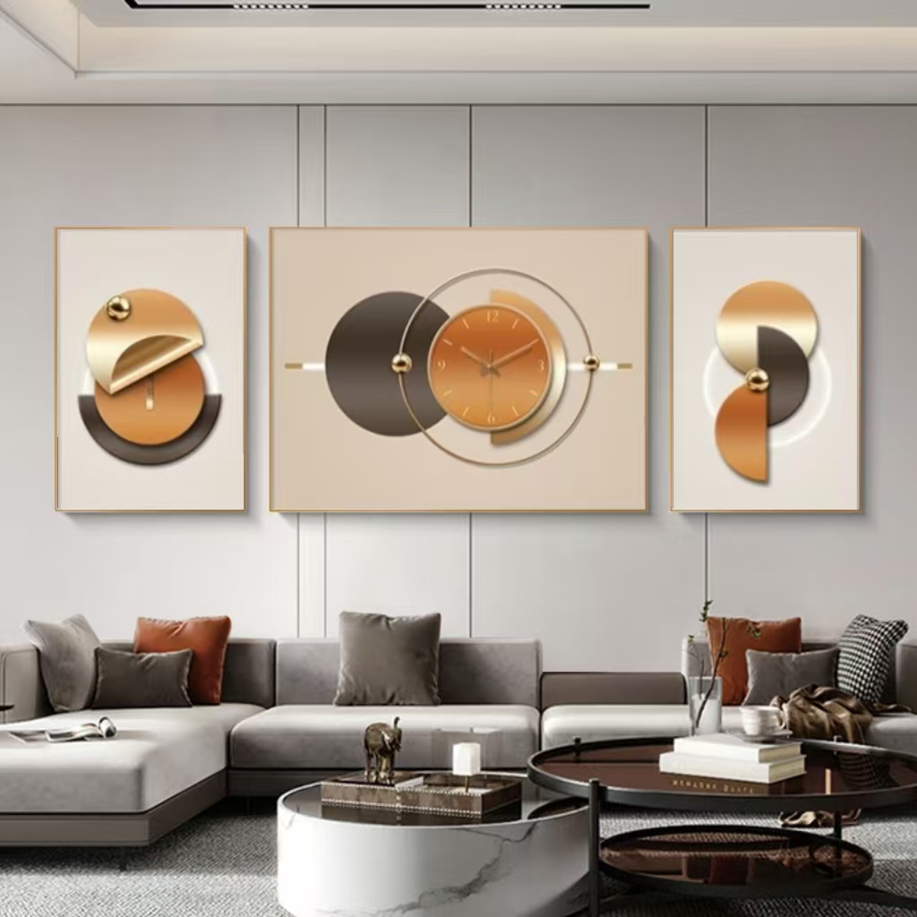 Personalized 3Piece Set Wall Clock Mural Living Room with Metal Frame ...