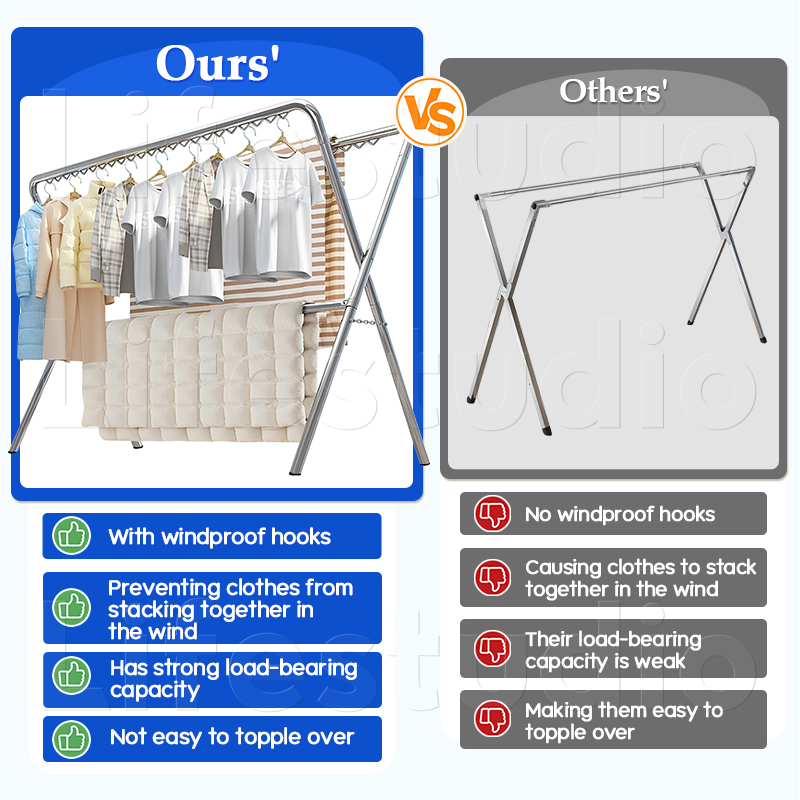 【with Hook】Life Windproof Drying Rack 200cm Foldable Sampayan Carbon ...